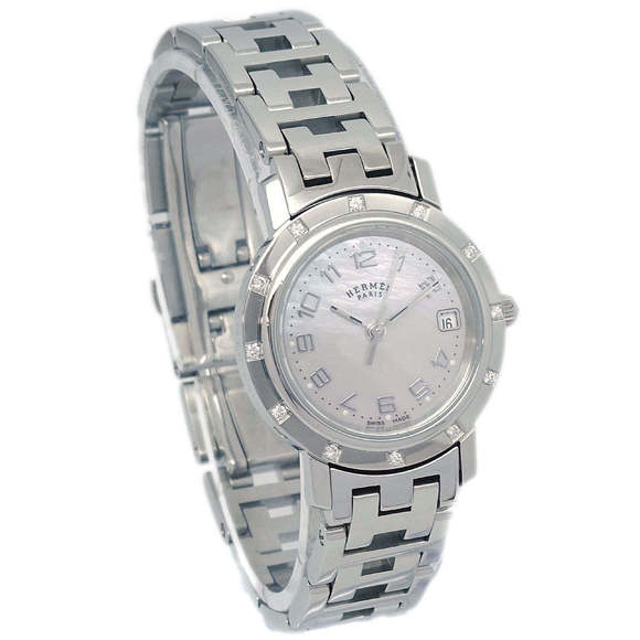 Hermes | Accessories | Hermes Clipper Nacre Diamond Bezel Cl423 Quartz ...